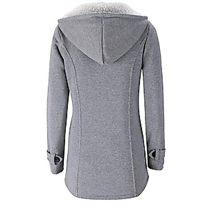 JiangWu Womens Fashion Horn Button Fleece Thicken Coat with Hood Winter Warm Jacket (Medium, Light-gray)
