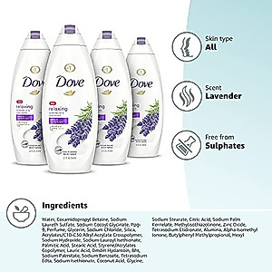 Dove Body Wash for Softer and Smoother Skin After Just One Use Lavender Oil and Chamomile Stress Relieving and Calming 22 oz, 4 Count
