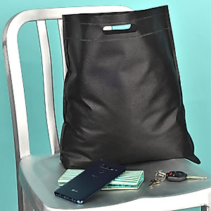 Thank You Bags with Handles - 15x16 Inch 25 Pack Reusable Black Fabric Totes with Handles for Small Business, Retail, Boutique Use, Shopping & Merchandise, Delivery & Restaurant Take Out Bags, in Bulk