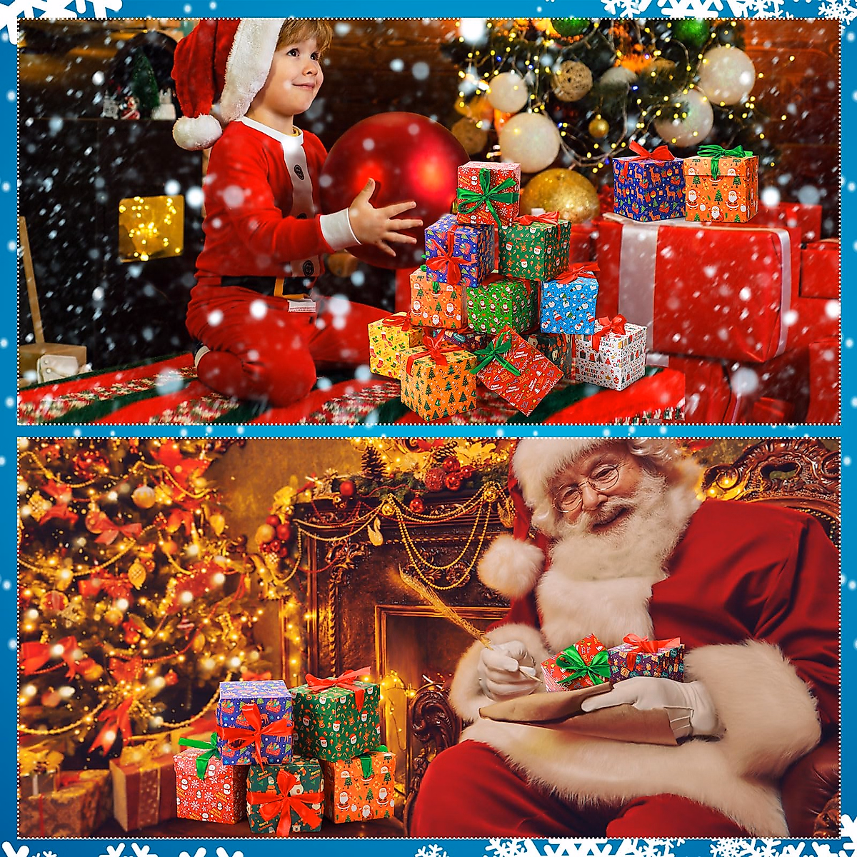 Cholemy 36 Pieces Christmas Gift Boxes with Lids Small Squared Boxes with Ribbon Xmas 4x4x4 Boxes Holiday Bow Box Gift Wrap Boxes for Christmas Party Favor Present Packaging, 12 Designs