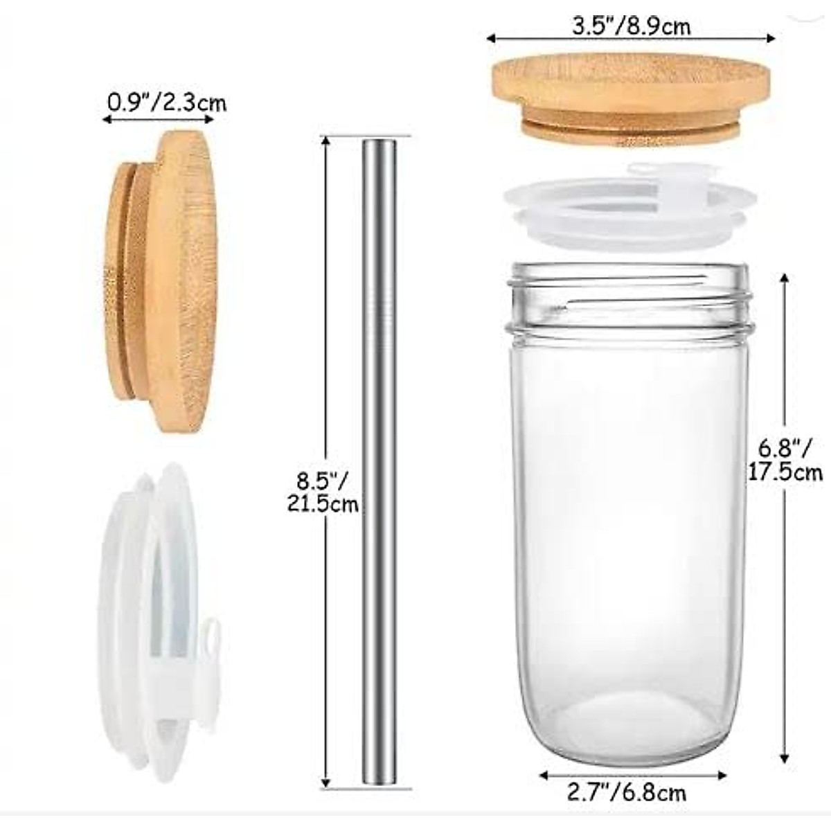 24oz Tumblers with Lids and Straws, Reusable Water Bottle, Glass Cups with Bamboo Lid and Straw Set, Iced Coffee, Bubble Tea, Smoothies