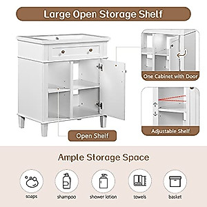 Goujxcy 30-inch Freestanding Bathroom Vanity Combo with White Ceramic Sink and Storage Cabinet Wooden Bath Cabinet Integrated Single Sink for Bathroom, Full Assembly Required (White-30'')