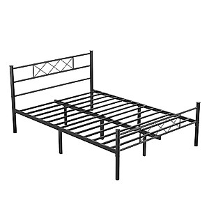VECELO Full Size Bed Frame with Headboard, Heavy-Duty Platform/Mattress Foundation with Metal Slats Support, No Box Spring Needed/Easy Assembly, Matte Black