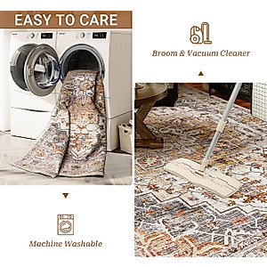 befbee 6x9 Area Rugs for Living Room,Super Soft Ultra-Thin Stain Resistant Machine Washable Rugs for Bedroom,Non-Slip Backing Large Area Rug (Turmeric/Grey, 6'x9')