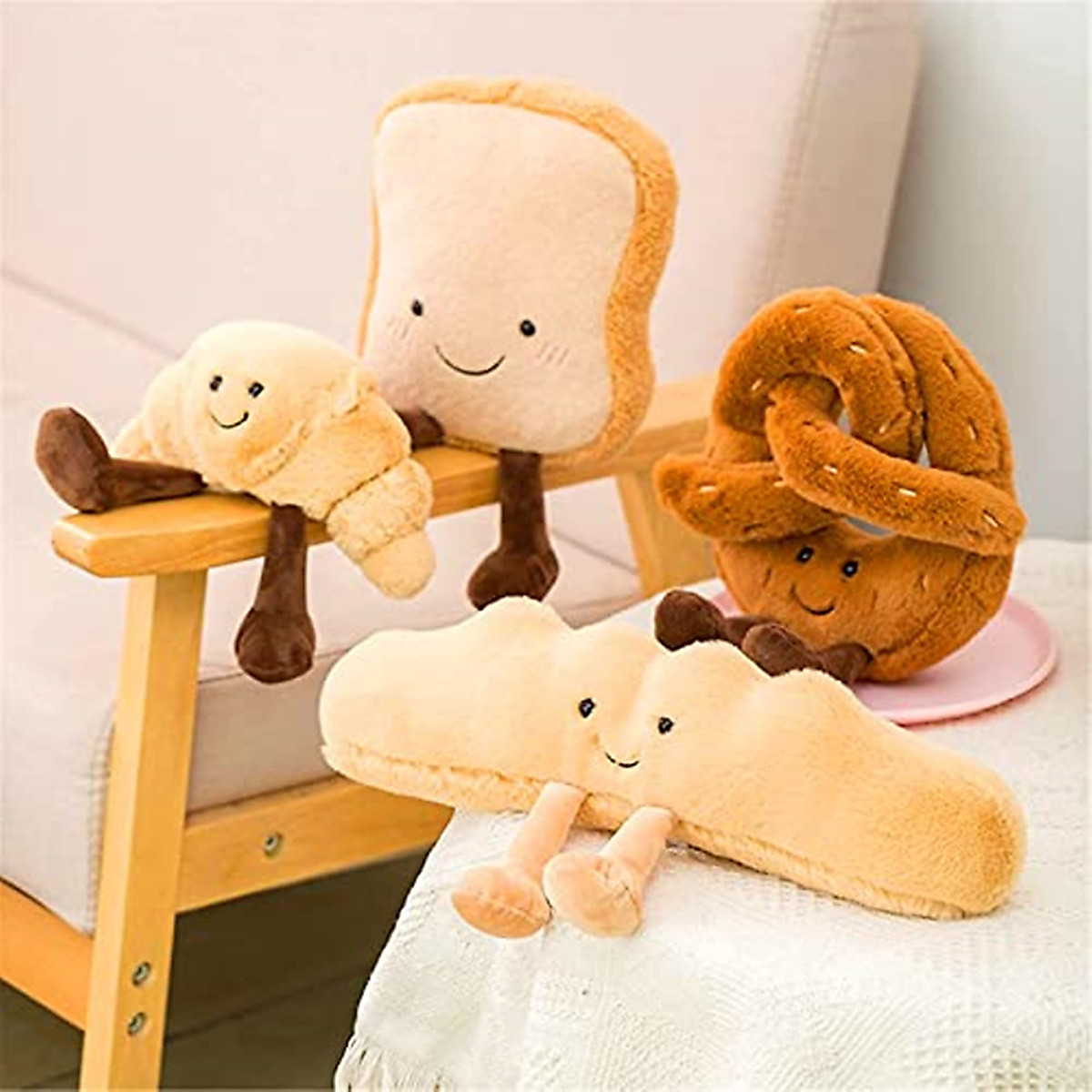 Croissant Plush Bread Pillow Toy, Food Plush Pillow Cute Plush Stuffed Animals Toy Funny Soft Food Plushies Toy for Gifts for Kids Birthday