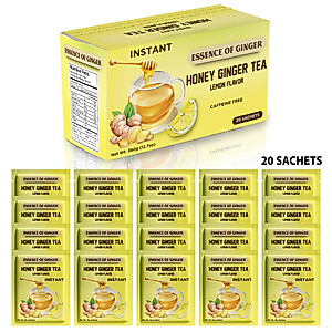 Natural Honey Lemon Ginger Herbal Tea 20 Sachet Packets Instant Beverage 18 Grams Made With Real Pure Honey, Fresh Ginger Root and Refreshing Lemon Citrus - Caffeine Free