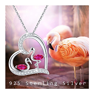 JUSTKIDSTOY Flamingo Necklace 925 Sterling Silver Animal Heart Pendant with Cubic Zirconia, Flamingo Bird Pendant Necklace Mothers Day Gifts for Women Wife Girlfriend
