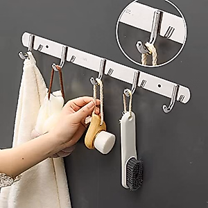 COCIVIVRE Coat Rack Wall Mounted No Drill 5 Hanging Hook Heavy Duty 304 Stainless Steel Hook Rack Brushed Finish Waterproof for Bedroom, Bathroom,Entryway Storage Set of 2 (15in)
