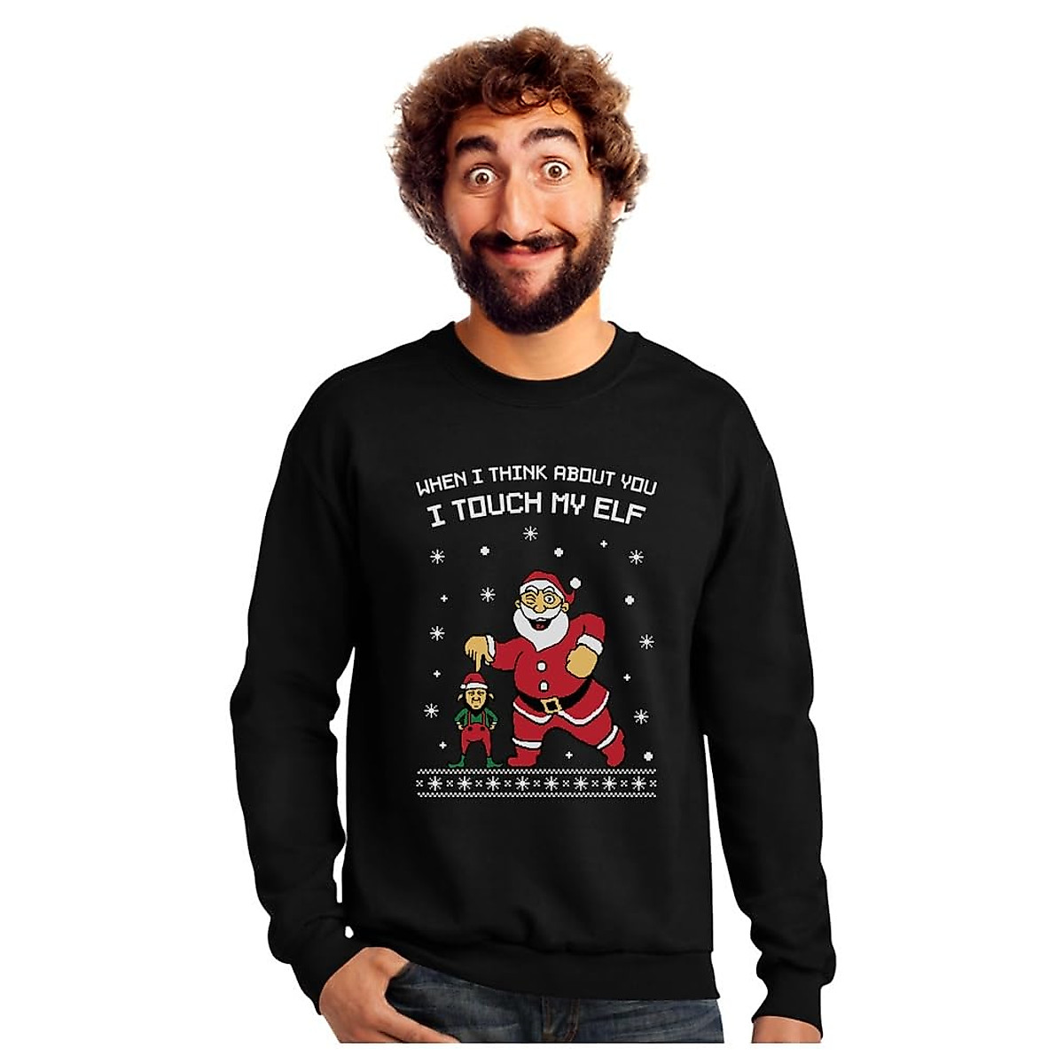 When I Think About You I Touch My Elf Funny Ugly Christmas Sweatshirt for Men Medium Black