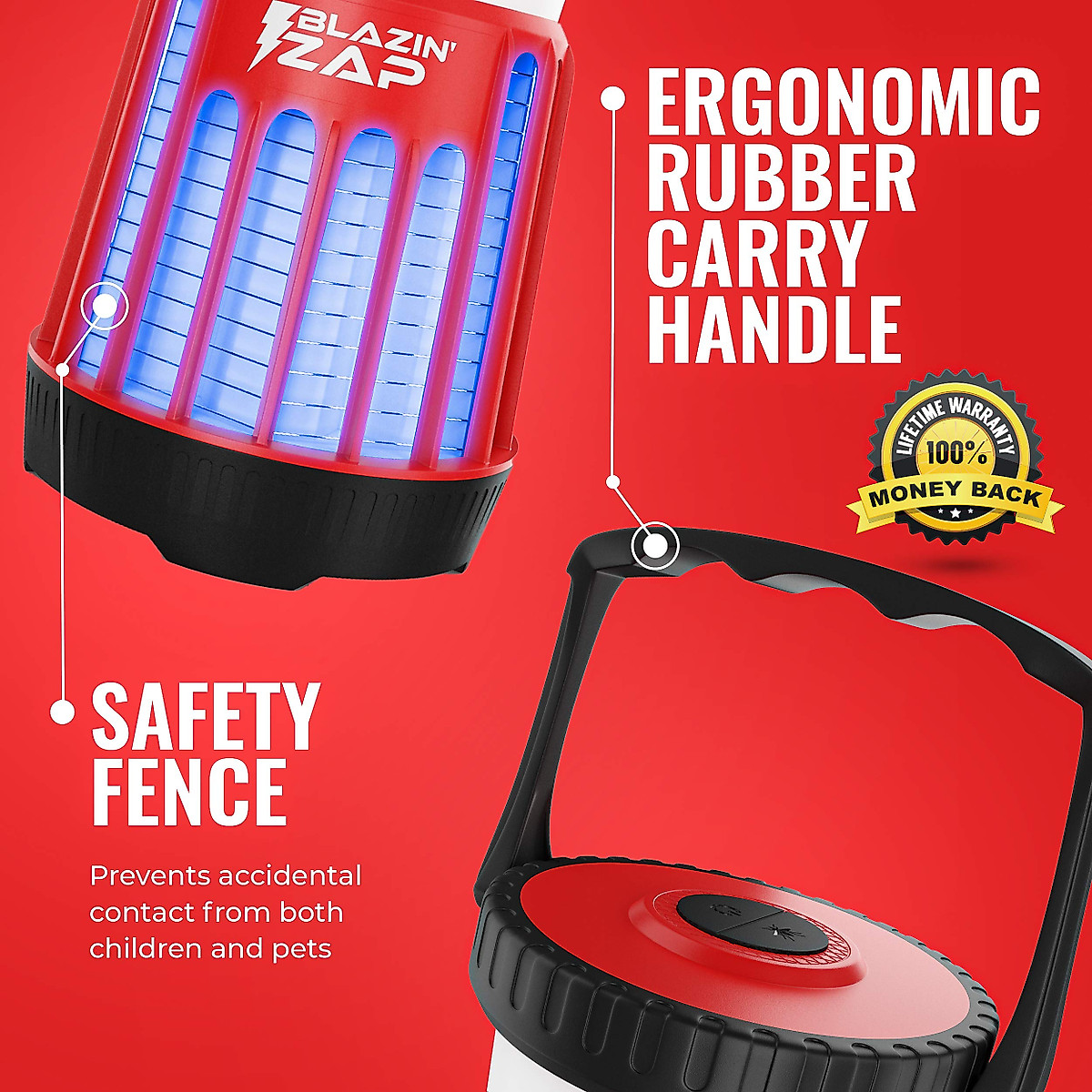 Blazin LED Bug Zapper Lantern ǀ Ultraviolet Camping Mosquito Killer Light Indoor ǀ Outdoor Bug Fly Moth Zapping Lamp ǀ 3-D Battery Powered ǀ 4 Modes - 600 LMS - 46 Hrs ǀ