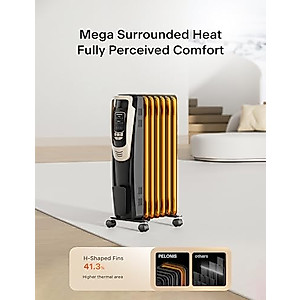 PELONIS Champagne Oil Filled Radiator Heater with Remote and Thermostat, 5 Temperature Settings for indoor use Large Room, Energy Efficient Electric Space heater with Safety Features