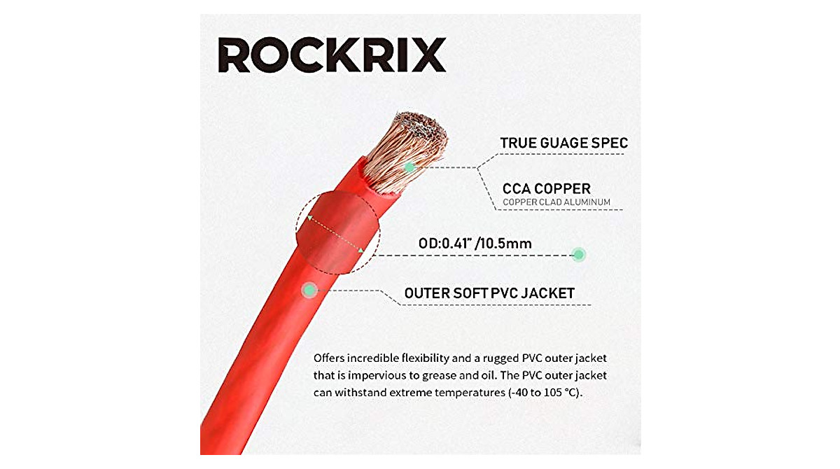 ROCKRIX 4 Gauge Red 25ft Power/Ground Wire for Car & Audio Systems