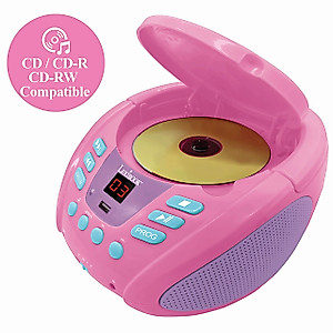 Lexibook Unicorn - Bluetooth CD Player for Kids – Portable, Multicoloured Light Effects, Microphone Jack, Aux-in Jack, AC or Battery-Operated, Girls, Boys, Pink, RCD109UNI