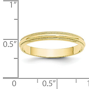 10K Yellow Gold 3mm Light Weight Milgrain Half Round Band Ring Size 4