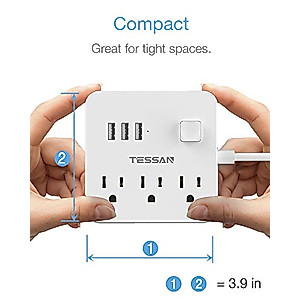 Power Strip 3 USB 3 Outlet, Desktop Charging Station 5 ft Flat Plug Extension Cord for Cruise Ship Accessories Dorm Room Plug Extender, White