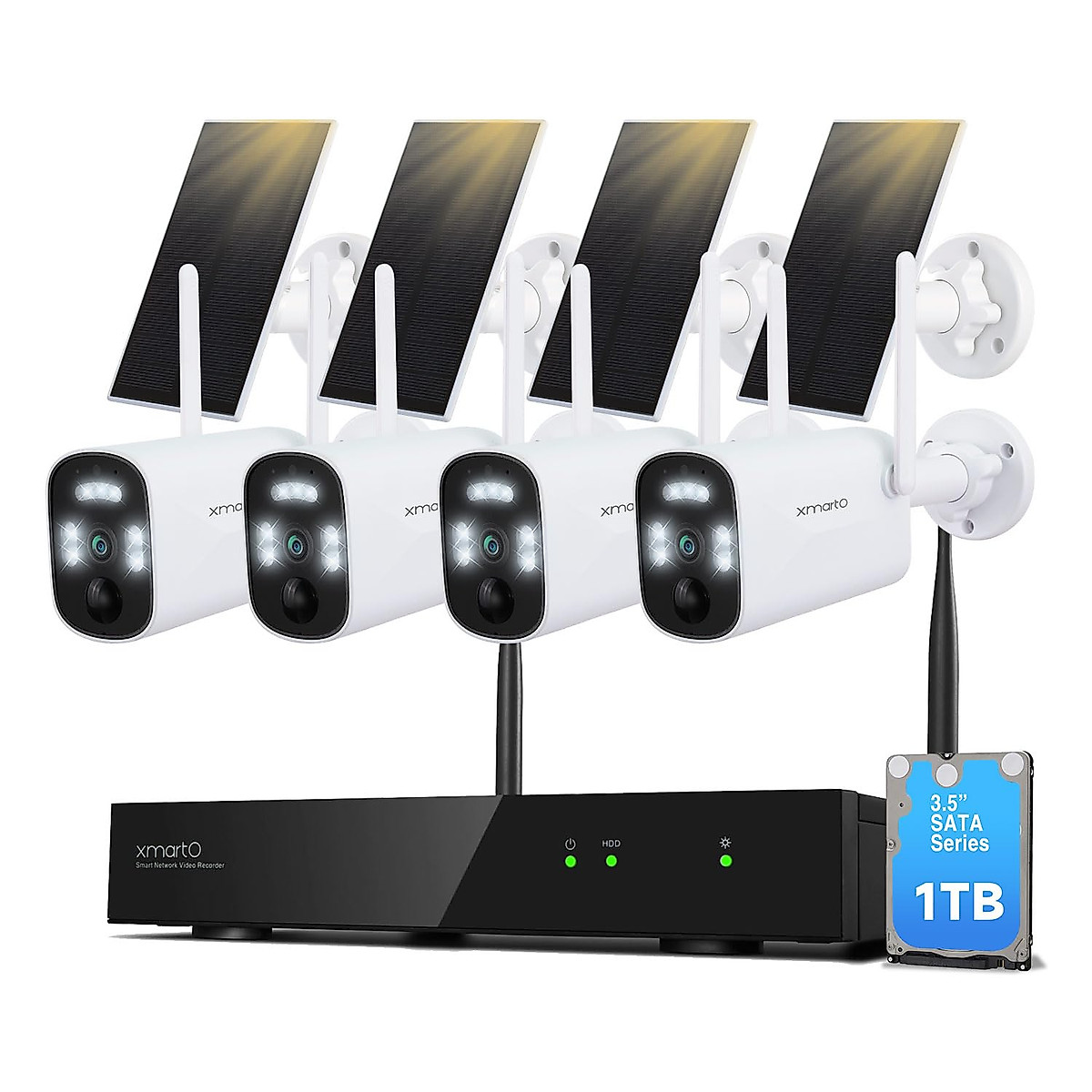 XMARTO WiFi 6 Long Range Wire-Free Solar Home Security Camera System Wireless, 4-Set 4MP QHD CCTV Camera Kit with 4K 10CH Expandable WiFi NVR and 1TB HDD Storage (Suitable for Indoors/Outdoors)