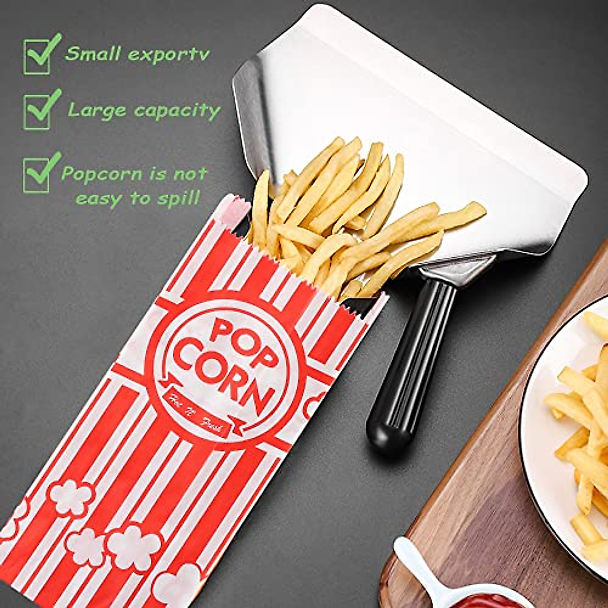 202 PCS Popcorn Machine Supplies Set - Aluminum Popcorn Scoop and Salt Shaker with Handle - 1 Oz Popcorn Bags Bulk (200 Count) for Theater Tools Supplies