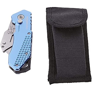 Amazon Basics Folding Utility Knife, Lightweight Aluminum Body with Holster, Light Blue