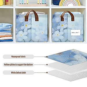 susiyo Blue Forget Me Nots Flowers Storage Bins Fabric Closet Storage Baskets with Wire Support Frame and Handles- 1 Piece