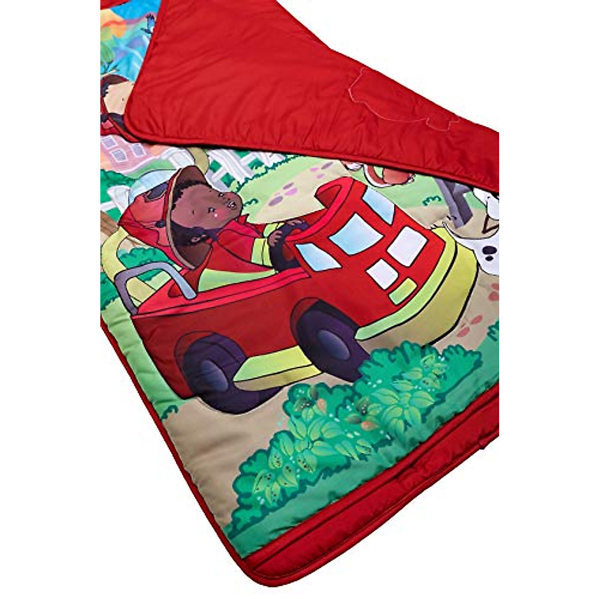 Baby Titi - Toddler Nap Mat with Removable Pillow, Carrying Handle and Strap Closure, Rollup Design, Soft Microfiber for Preschool, Daycare, Travel Sleeping Bag - Ages 2-4 Years (Firefighters)