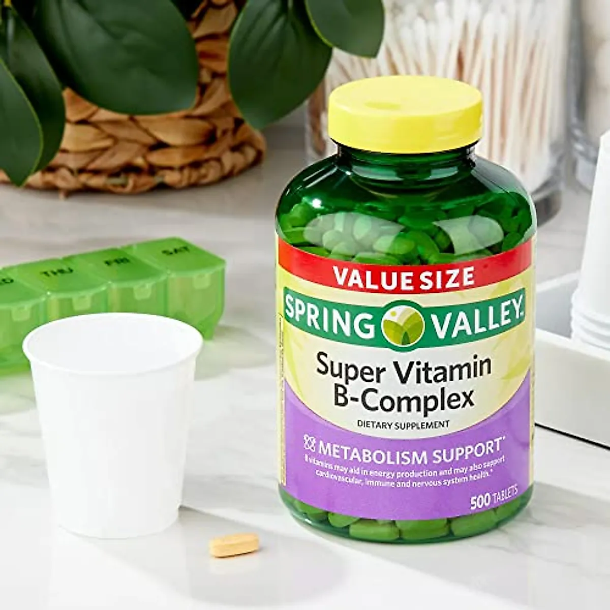 Super Vitamin B-Complex Tablets. Includes Luall Fridge Magnetic + Spring Valley Super Vitamin B-Complex Tablets Dietary Supplement (500 Tablets)
