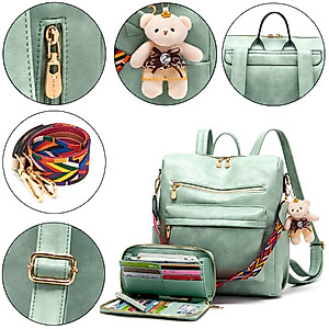 Soperwillton Women Backpack Purse Multipurpose Design Handbags Shoulder Bag PU Leather Travel bag Backpack Set 2pcs