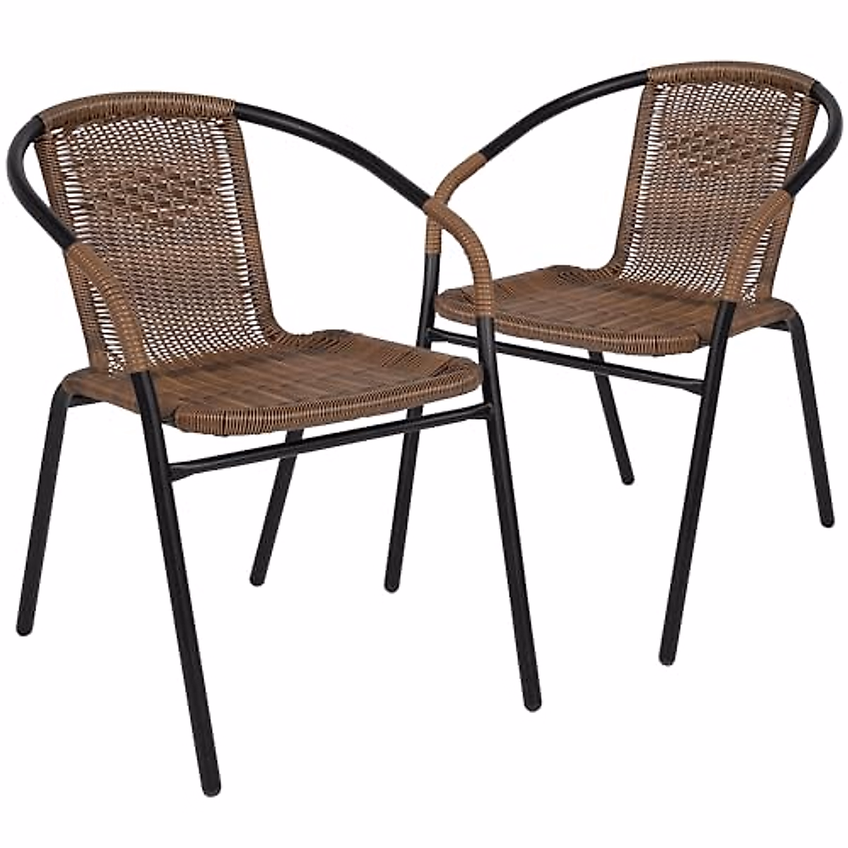 Flash Furniture Lila Modern Rattan Indoor/Outdoor Stackable Dining Chairs, Stacking Rattan Bistro Chairs for Patio or Restaurant, Set of 2, Brown