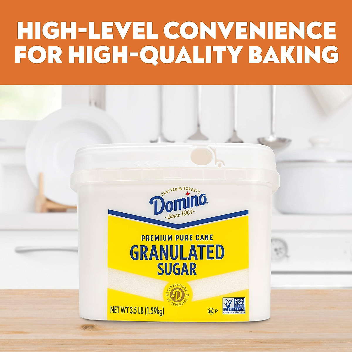 Domino Premium Pure Cane Granulated Sugar, 3.5 LB Easy Baking Tub (Pack of 2)