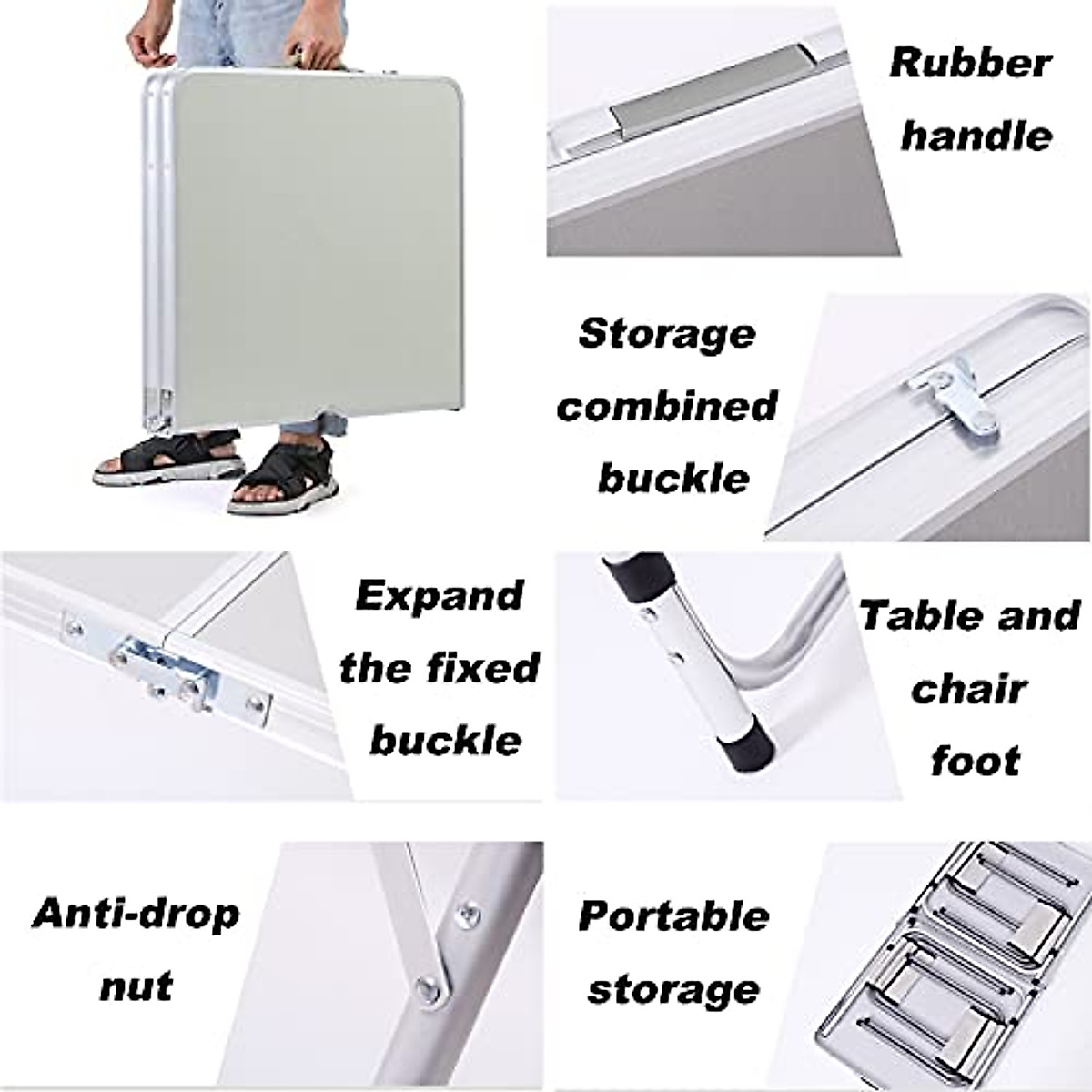 Outdoor Table and Chair Set Camping Aluminum Alloy Picnic Barbecue Table, Waterproof and Durable Folding Table, Outdoor Folding Table and Chair, for 4 People, 120x60cm