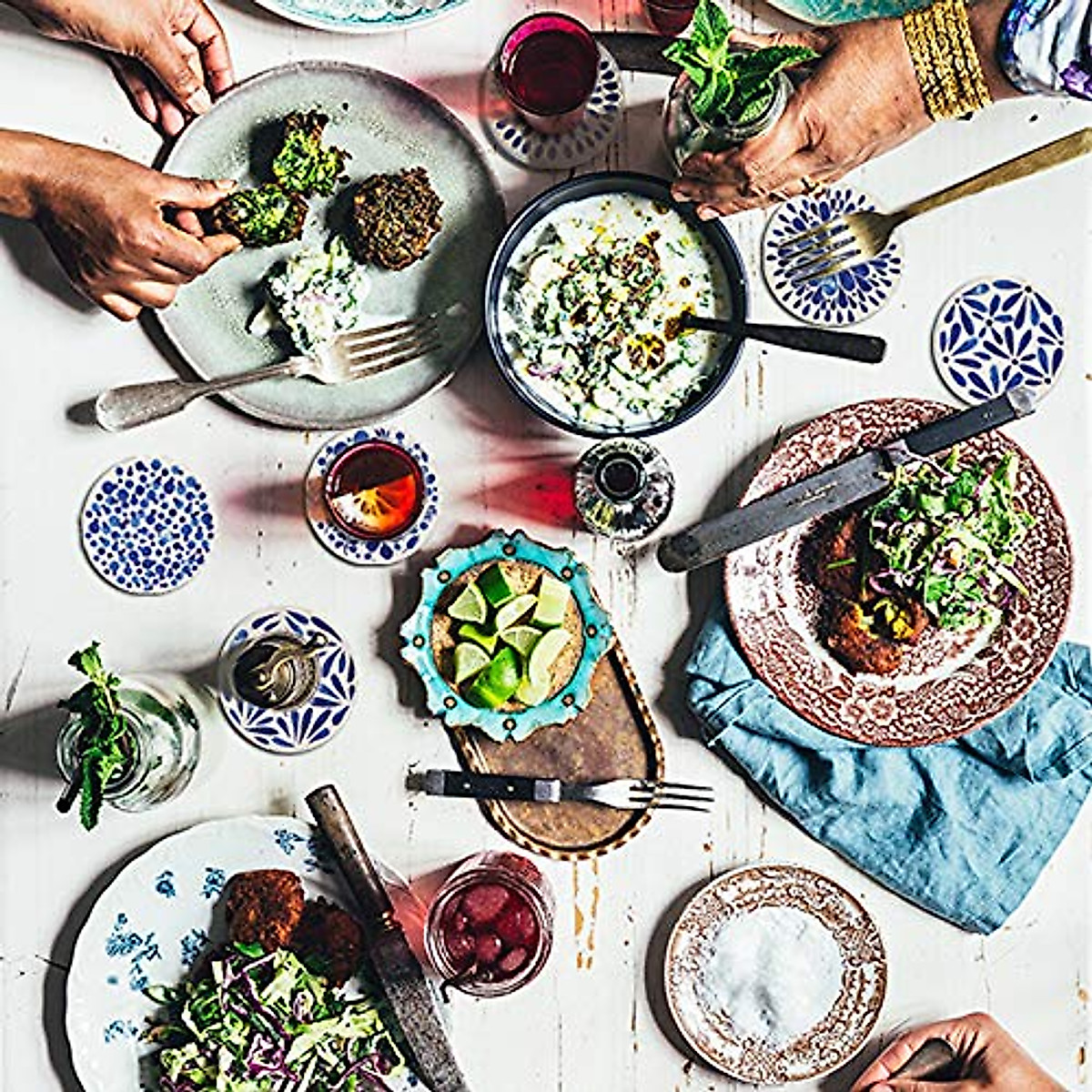 AD Set of 6 Coasters for Drinks Absorbing Round Ceramic Stone Coaster with Cork Base,Tabletop Protection Mat for Mugs and Cups,Office,Kitchen (Indigo Blue)