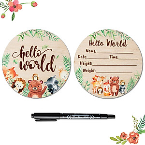 R HORSE Baby Birth Announcement Sign with Marker Pen Double-sided Cartoon Animal Pattern Newborn Announcement Sign Personalized Wooden Baby Birth Sign for Christmas Baby Shower Birthday Gift Keepsakes