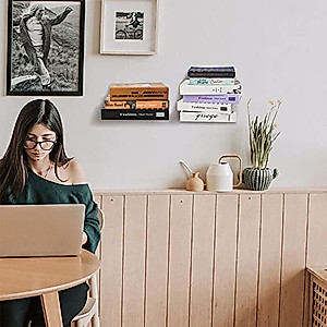 KAKAA 2 Pack Floating Shelves Wall Mounted Stainless Steel Invisible Floating Bookshelves Wall Mounted Book Shelves Holder Organizer for Invisible Mounted Nursery Kids Bookshelf (White Bookshelf *2)