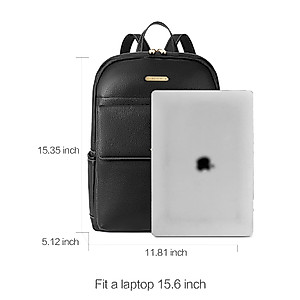 BOSTANTEN Leather Laptop Backpack for Women Large Capacity 15.6 inch Computer Bag Casual College Daypack Travel Bag Black