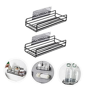 Levemolo 2pcs Organizer Shelves for Adhesive Dish Shampoo Brush Stainless Holders Caddy Racks Shower Farmhouse Scouring Iron Black Display Storage Floating Sink Metal Shelf Wall-mounted