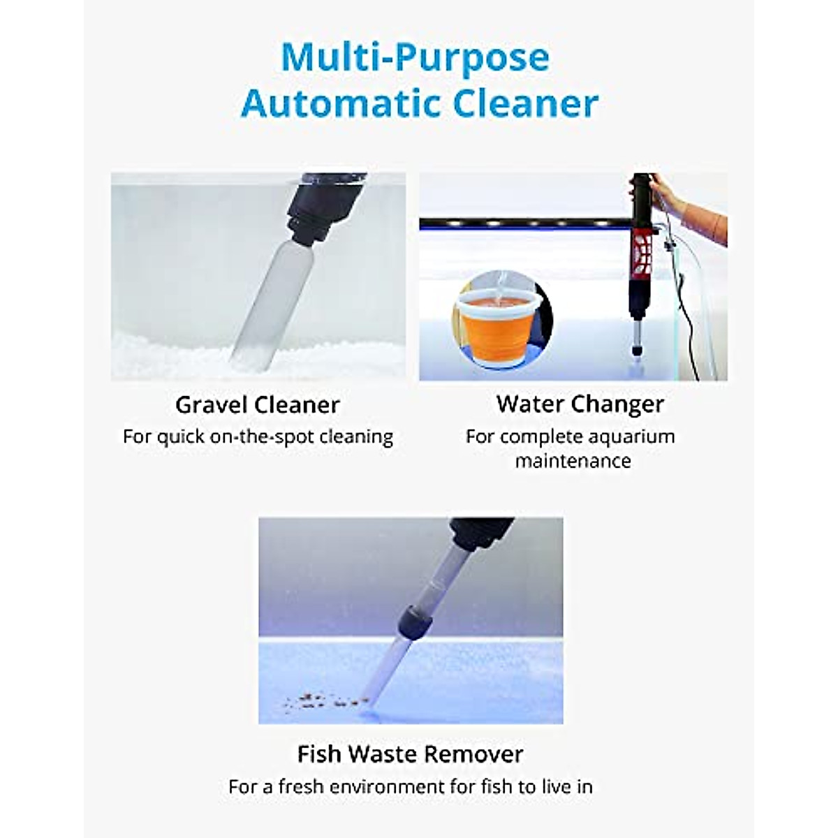 NICREW Automatic Gravel Cleaner, Electric Aquarium Vacuum Cleaner, 2 in 1 Sludge Extractor for Medium and Large Tanks