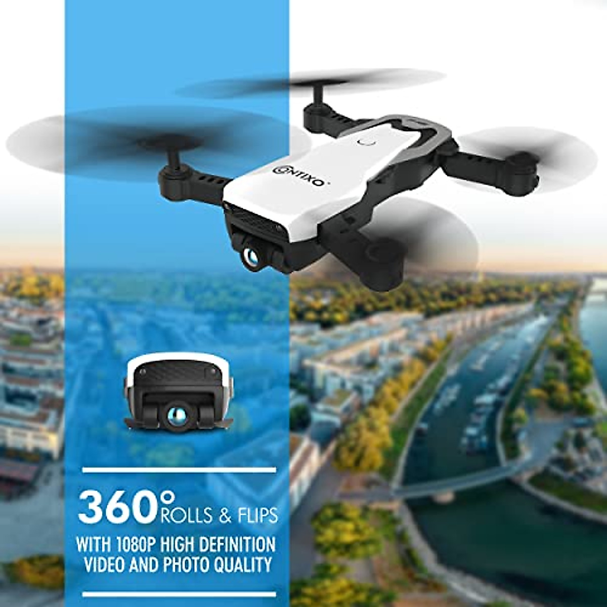 Contixo F16 FPV Drone with Camera for Kids - 2.4G RC Quadcopter Drones for Kids and Beginners with 6-Axis Gyro, 1080P HD Camera, Follow Me Mode, Gesture Control, Headless Mode, WiFi, 2 Batteries
