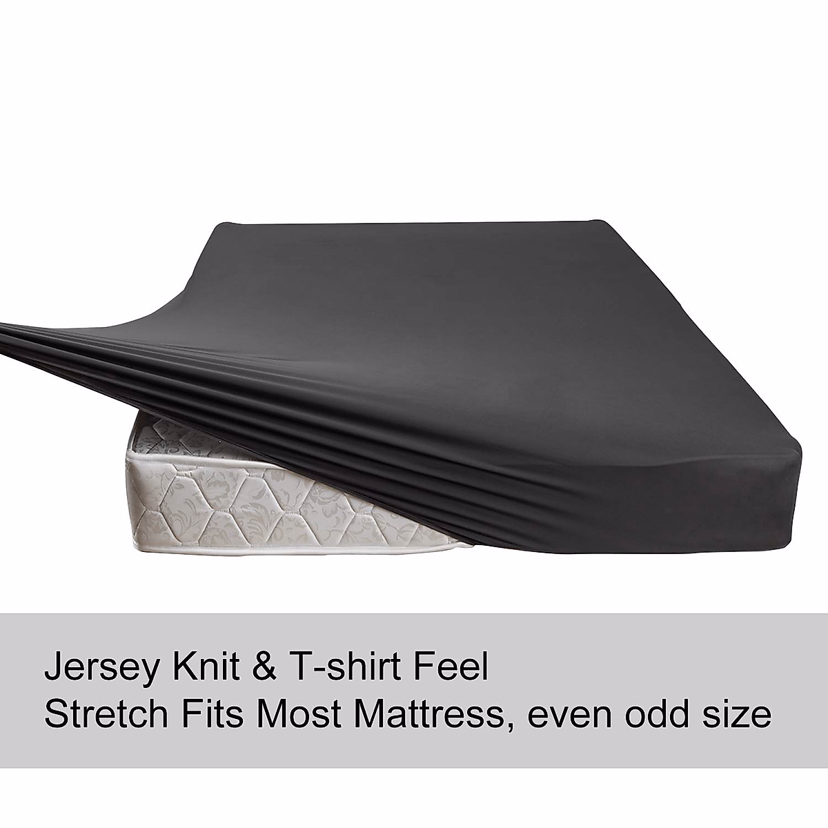 Stretch Full Size Fitted Sheet Only - 4-Way Stretchy Jersey Knit, Cozy T-Shirt Soft, Wrinkle Free, Snug Fit & Stay in Place, No More Slipping Off for Mattress (Deep: 5"-16") - Dark Gray, Full