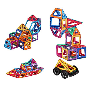 Dreambuilder Toy 162 Pieces 2nd Generation Magnetic Tiles Magnet Building Blocks with car Set and Educational Cards, Super Large Building Blocks Game Set