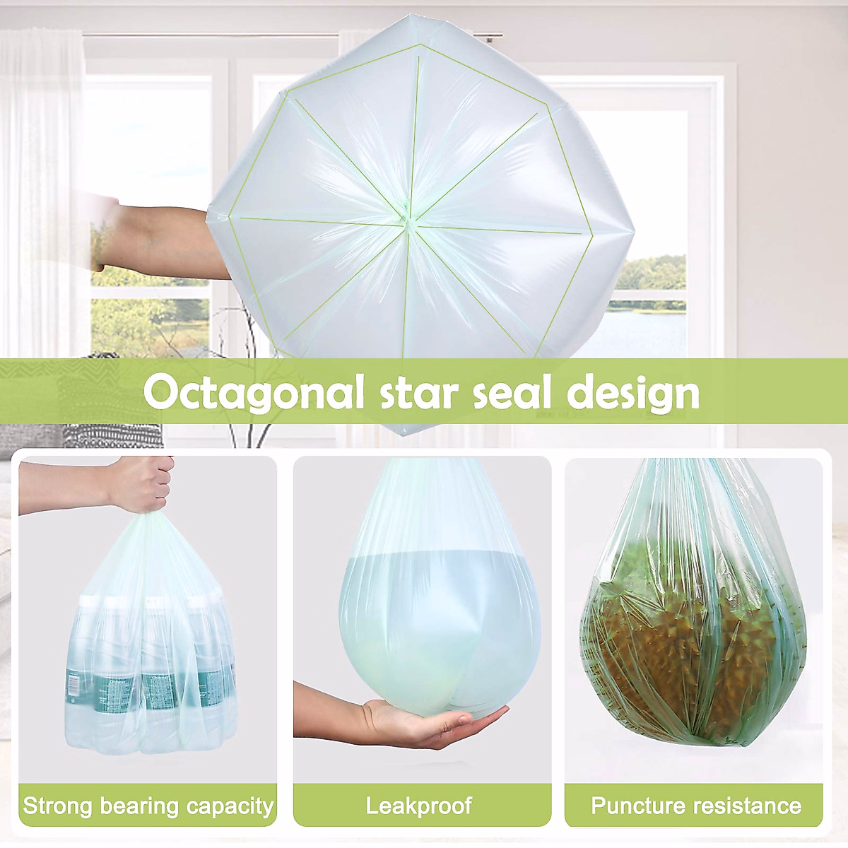 8 Gallon Trash Bags Medium Garbage Bags, Extra Strong Trash-Can-Liner for Bathroom Kitchen Office (120 Counts, 30 Liter, Green)