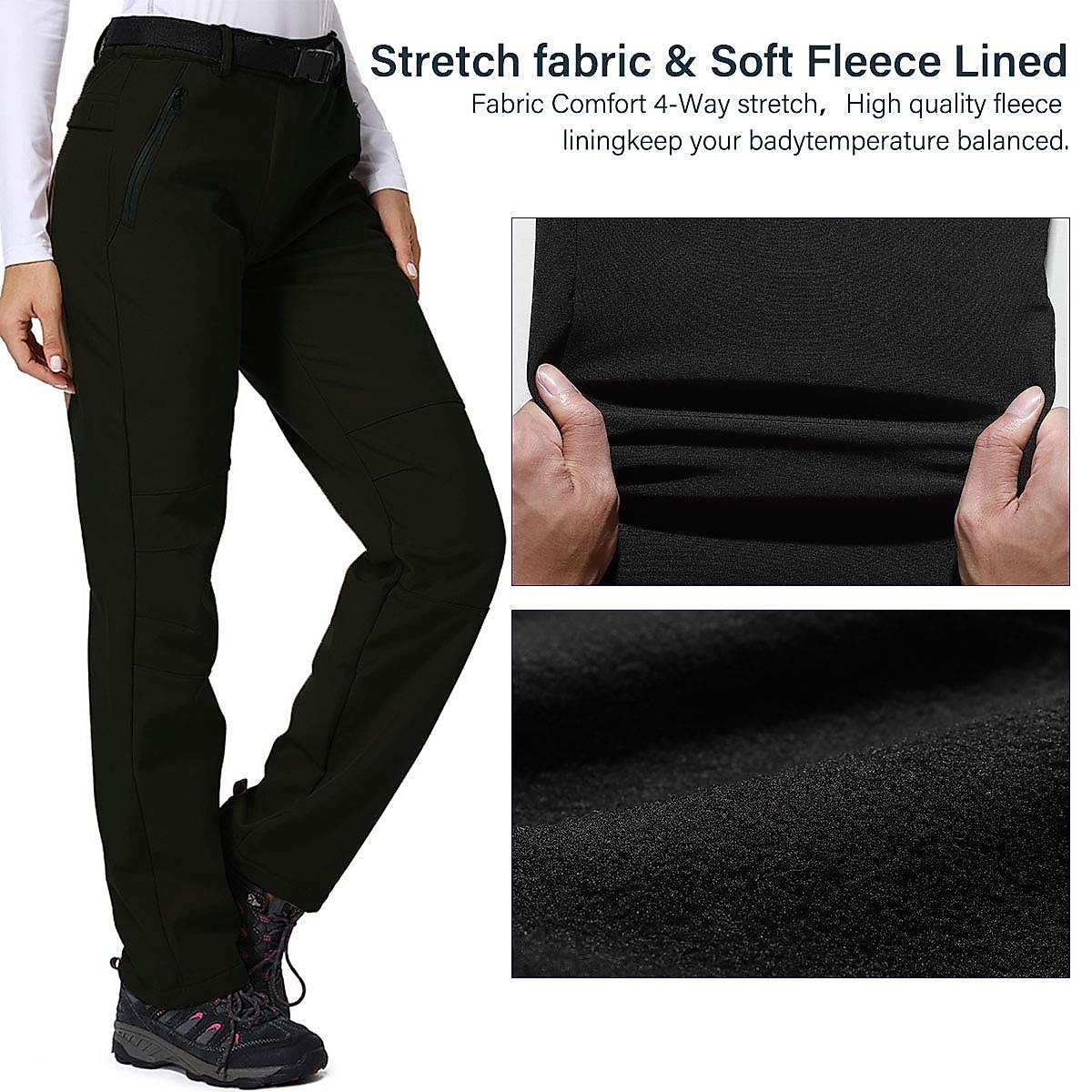 Jessie Kidden Women's Waterproof Pants Hiking Ski Snow Fish Fleece Lined Insulated Outdoor Golf Travel Pant (801F Black 6)