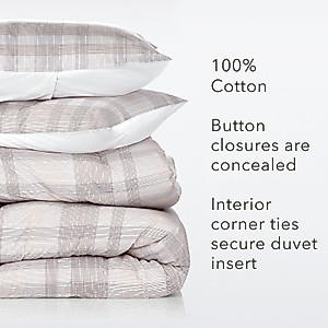 Nate Home by Nate Berkus 250TC Glen Plaid Duvet Cover Set | All-Season Cotton - King Size - from mDesign - 3 Piece - Includes 1 Duvet Cover, 2 Pillow Shams, Pearl Multi (Cream/Beige)