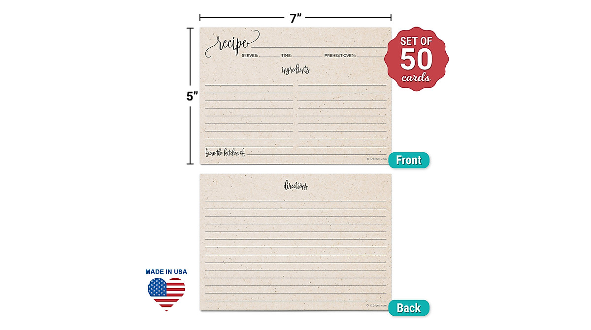 Shop 321Done 5x7 Recipe Cards Set - Rustic Kraft Design