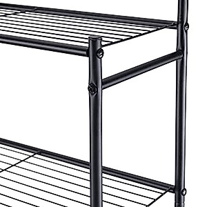 GOOITA 3-Shelf Over The Toilet Storage Bathroom Rack Space Saver Organizer Free Standing Metal Shelves with 4 Hooks, Black