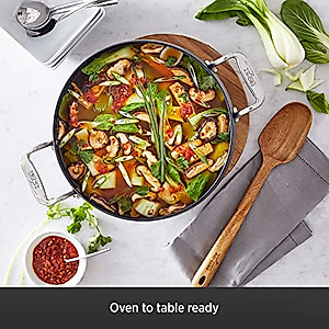 All-Clad HA1 Hard Anodized Nonstick 4 Piece Dutch Oven Set, Acacia Trivet and Spoon 6 Quart Induction Pots and Pans, Cookware Black