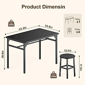 Qsun 5-Piece Dining Table and Chairs Set for 4, Kitchen Table Set for Kitchen, Dining Room, Breakfast Nook and Home Bar, Dining Table Set for Small Apartment, Black