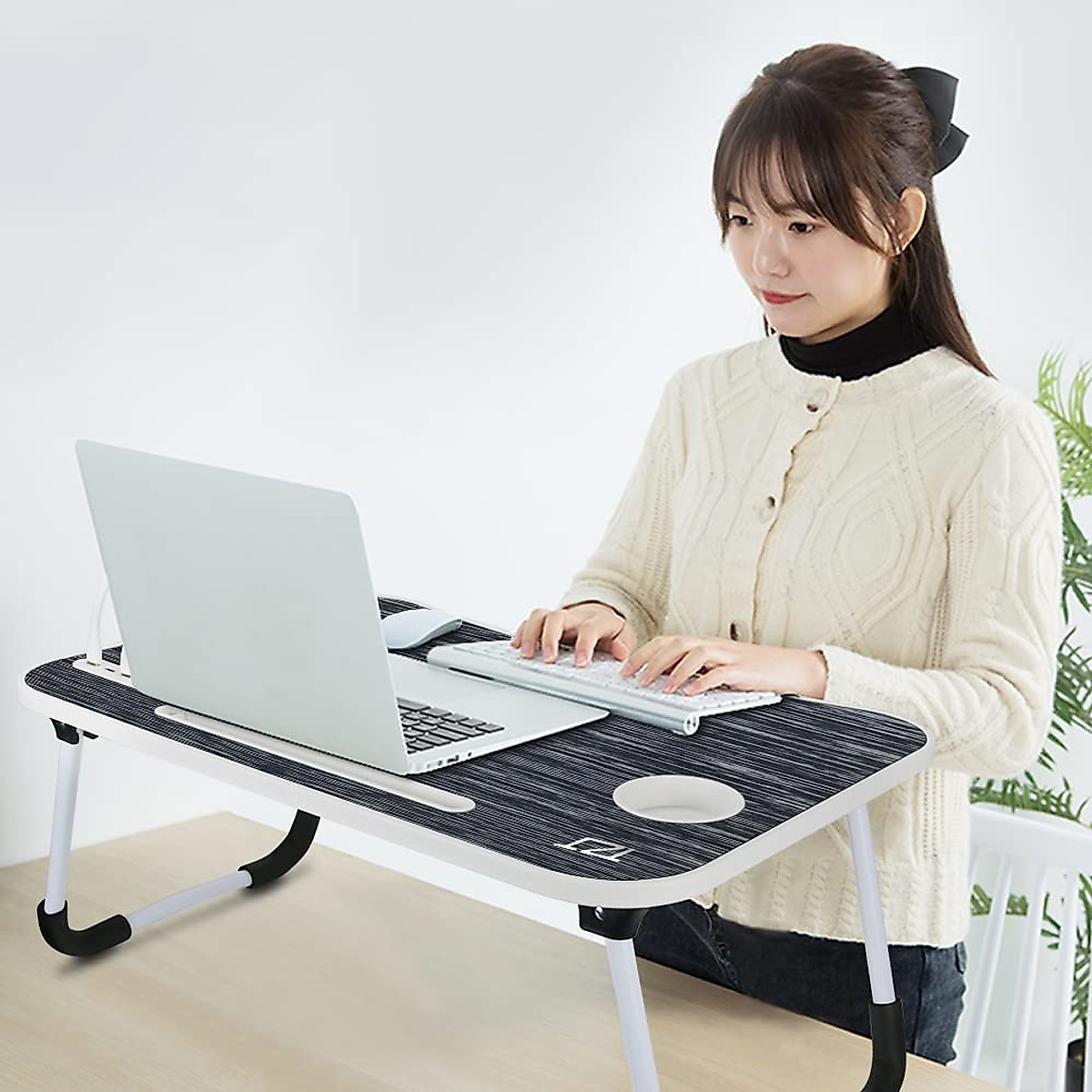 TZT 23.5" Portable Laptop Desk ,Laptop Stand for Bed with USB Charge Port, Laptop Desk for Bed ,Multi-Function Notebook Stand for Working, Reading (Gray)