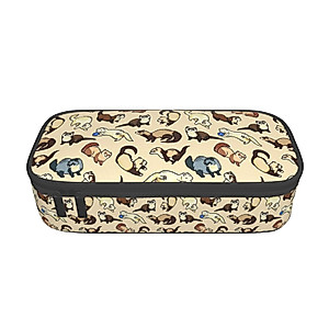 QHWLR Hairy Ferret print Pencil Case Large Capacity Pen Pouch for interlayer Adults Cosmetic Bag Supplies ﻿, Black