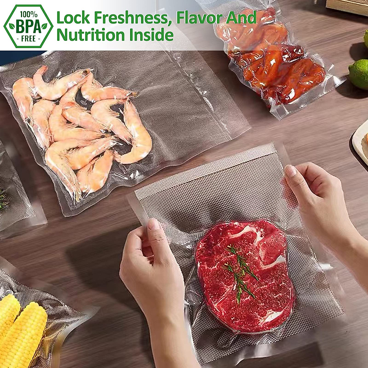 Vacuum Sealer Bags Roll 4 Pcs 8" x 150' Rolls (Total 600 feet) Vac Seal Bags for Food Saver Storage, Meal Saver Freezer Vacuum Sealer Bags, Sous Vide Bags Vacuum Sealer, Non-BPA Vacuum Sealer Bags