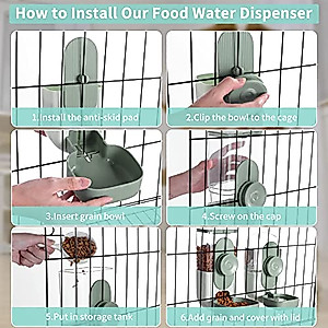Lemtrflo Hanging Automatic Food Water Dispenser,Gravity Rabbit Feeder and Water Dispenser Set,Cage Cat Food and Water Dispenser Food Bowl for Bunny Chinchilla Guinea Pig Hedgehog Ferret