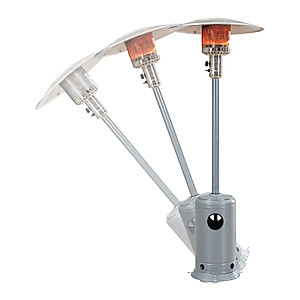 Sunjoy 47,000 BTU Avanti Outdoor Portable Propane Heater for Patio and Garden with Safety Auto Shut Off Valve and Wheels, Silver